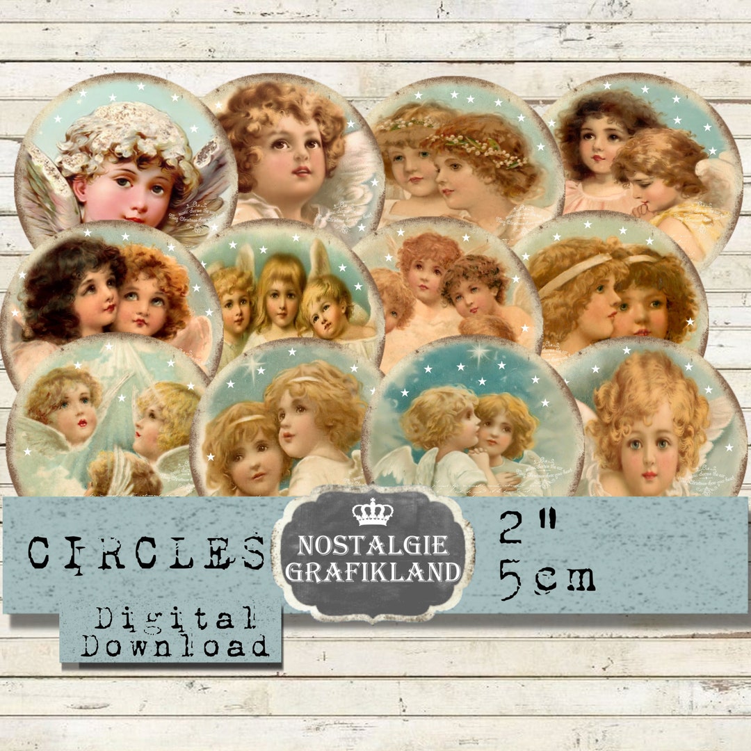 Angels Circles Printable Cherubs Guardian Angels Prints Christmas ...
