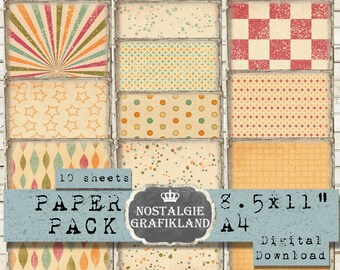 Retro Sunburst Ray Patterns Digital Paper 03 18 Sheets - Etsy