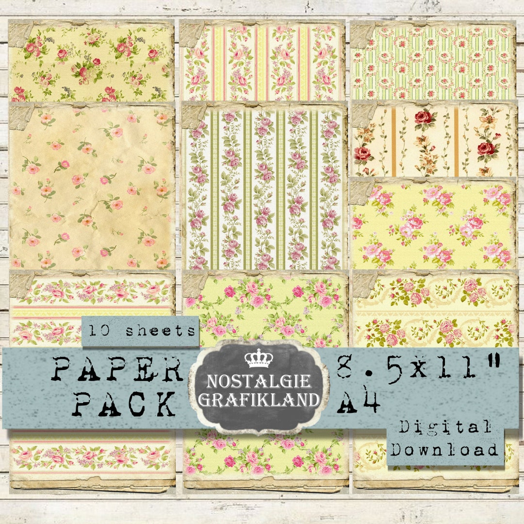 ROSES Background Printable Paper Pack Shabby Chic Flowers Floral Papers ...