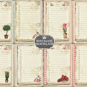 BIRTHDAY CALENDAR Shabby Chic Journal Pages Diary Booklet Date Book ...