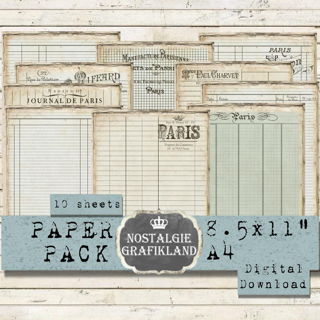 FRENCH LEDGER Printable Paris Paper Pack Old Papers Junk Journaling ...