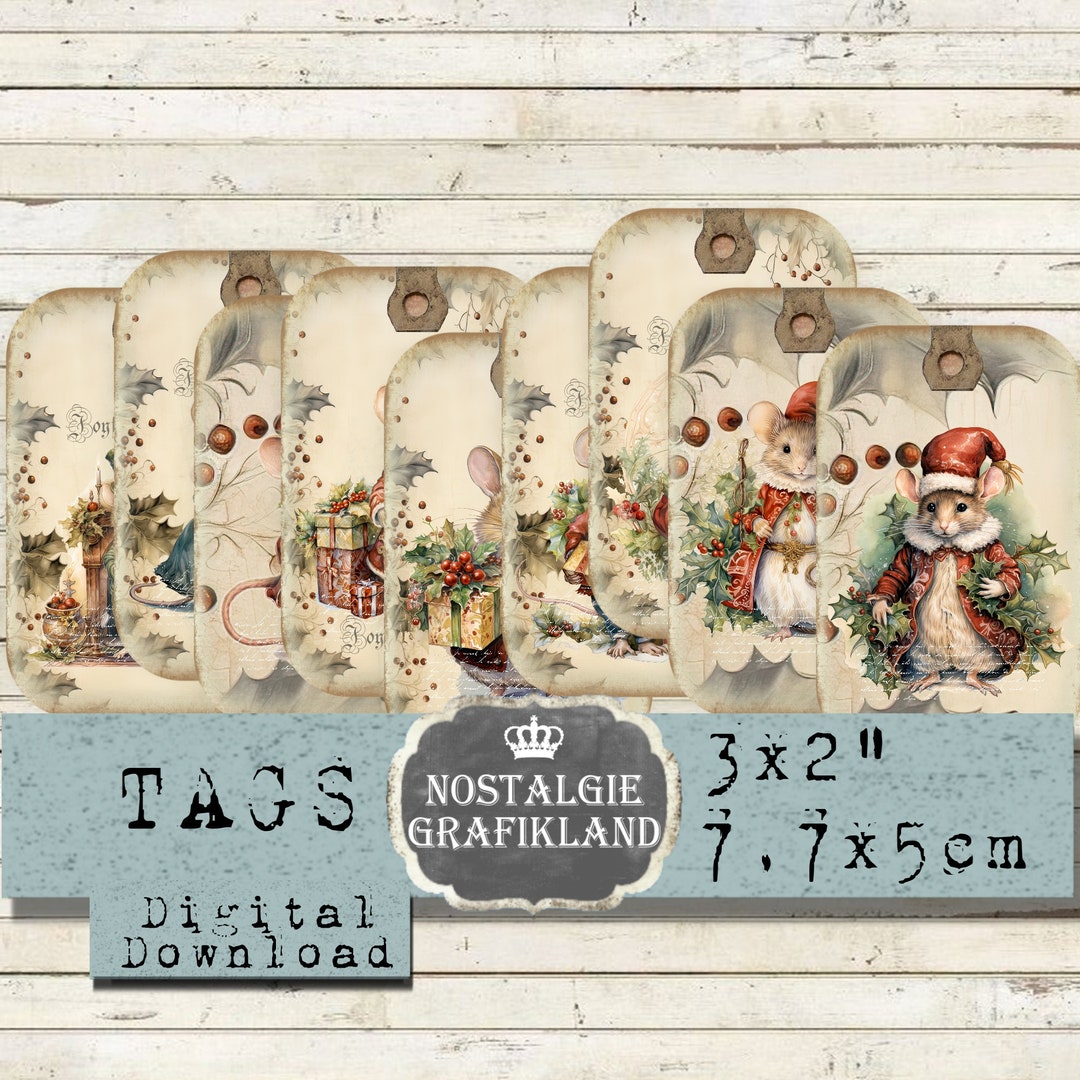 Christmas Mouse Tags Mice Animals X-mas Vintage Elements Add on ...