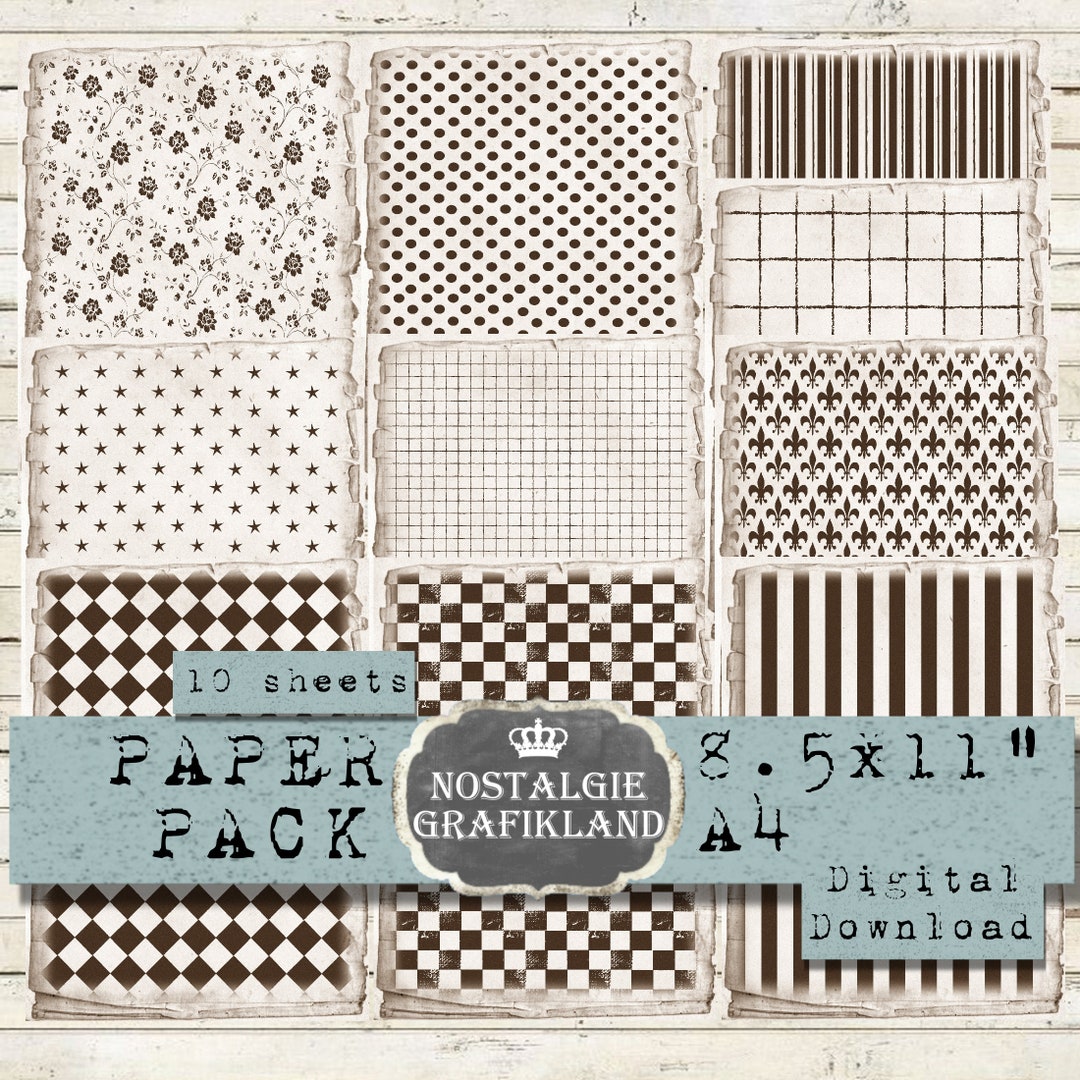 SEPIA Background Printable Paper Pack Stripes Polka Dots Checked Strips ...