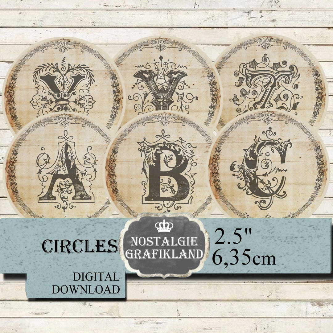 Alphabet ABC Circles Round Printable Junk Journals Embellishments ...