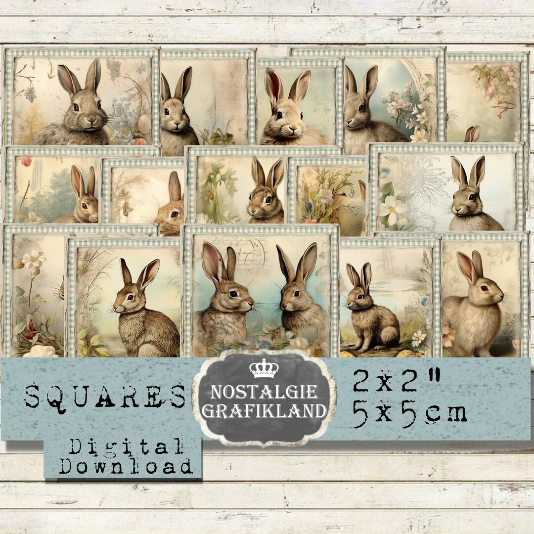 Rabbits Squares Easter Journaling Bunnies Eggs 2x2 Inch Download ...