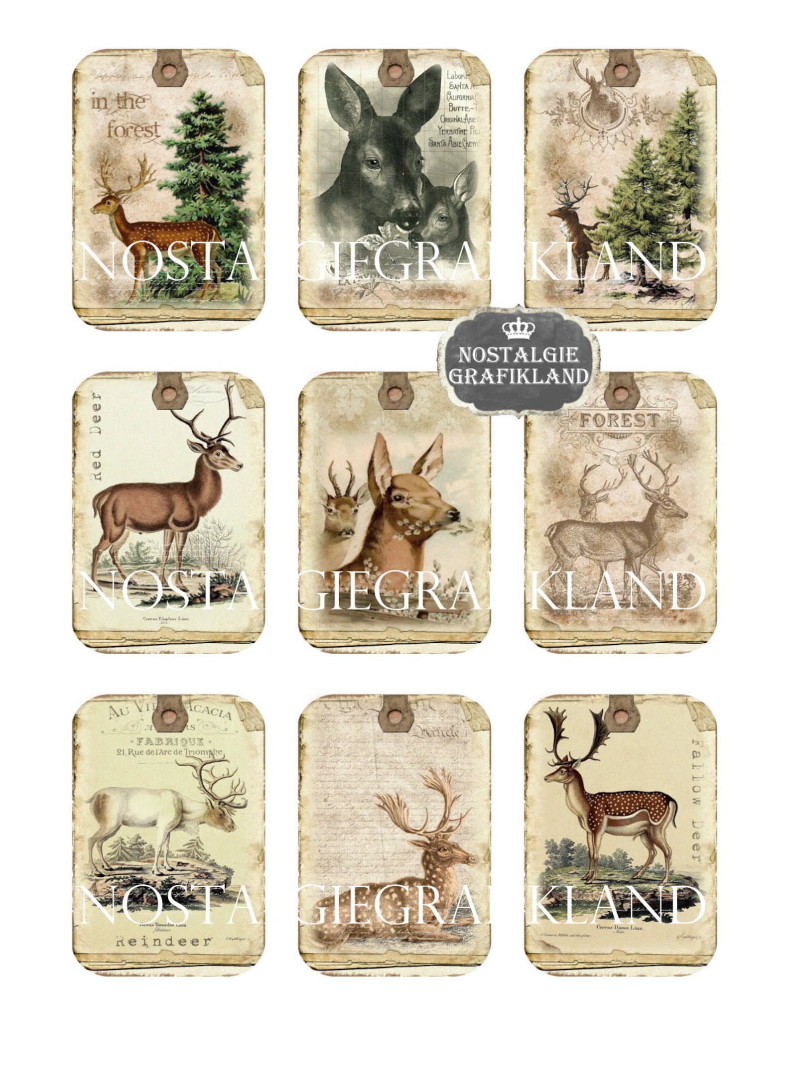 Deer Tags Forest Animals Wood Stag Elk Christmas Journaling Printable ...