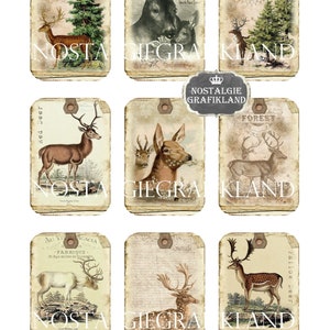 Deer Tags Forest Animals Wood Stag Elk Christmas Journaling Printable ...