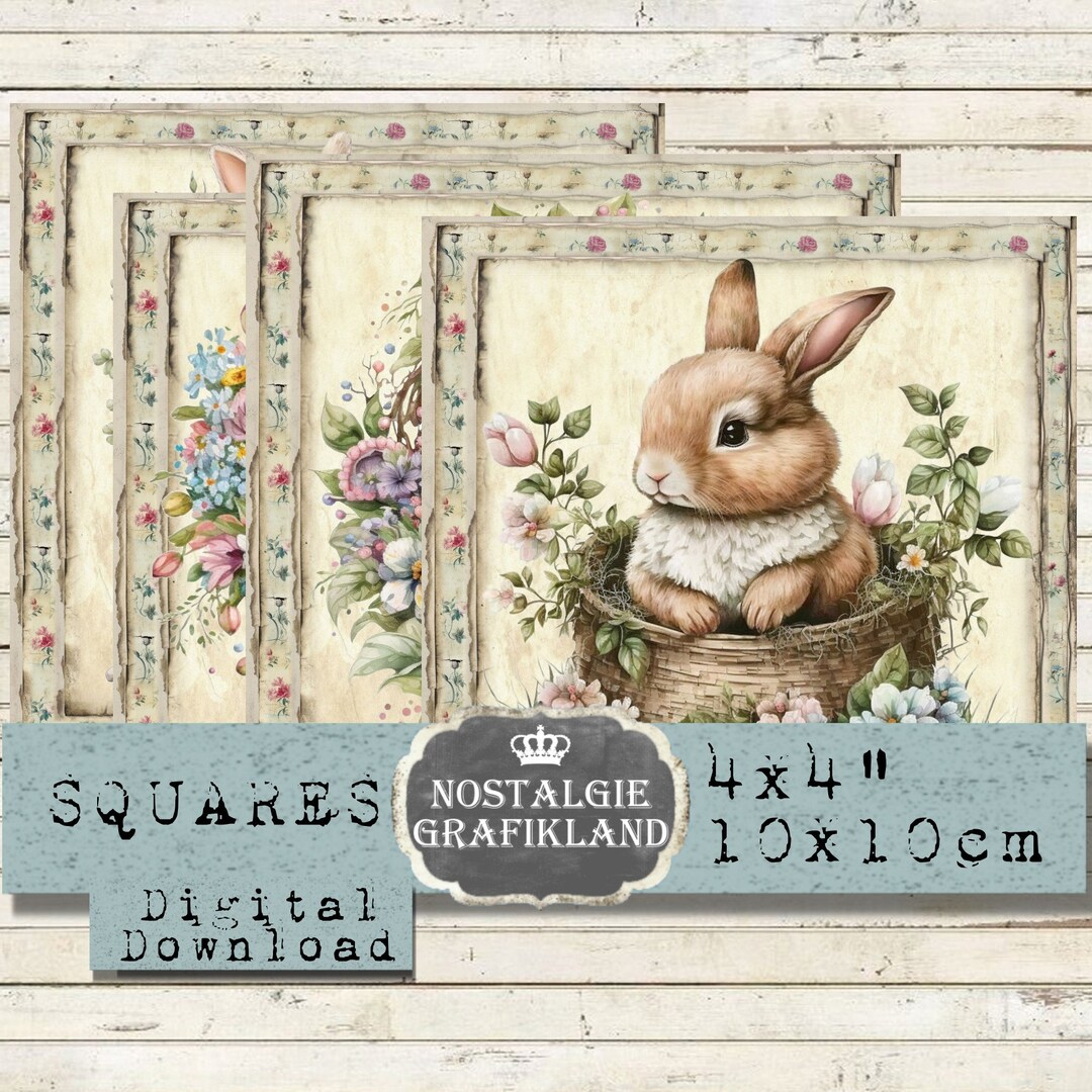 Easter Squares Printable Bunnies Eggs Nest Coaster 4x4 Inch Instant ...