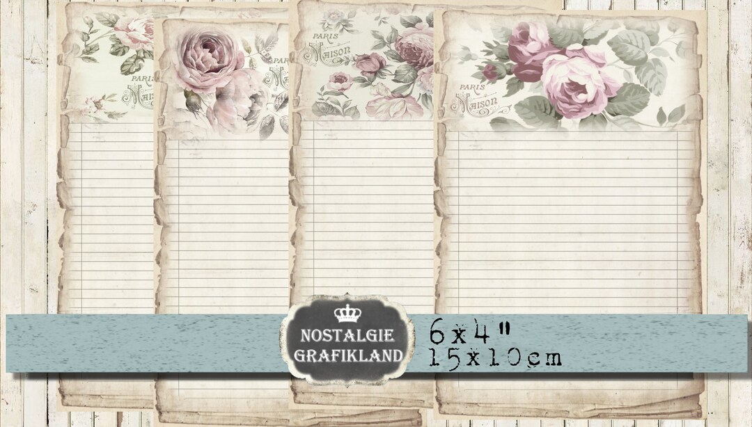 Writing Paper Vintage Roses Printable Shabby Chic Journals Handwriting ...