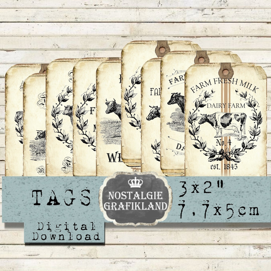 Farm Tags Printable Fresh Milk Cow Digital Journaling Farming Dairy ...