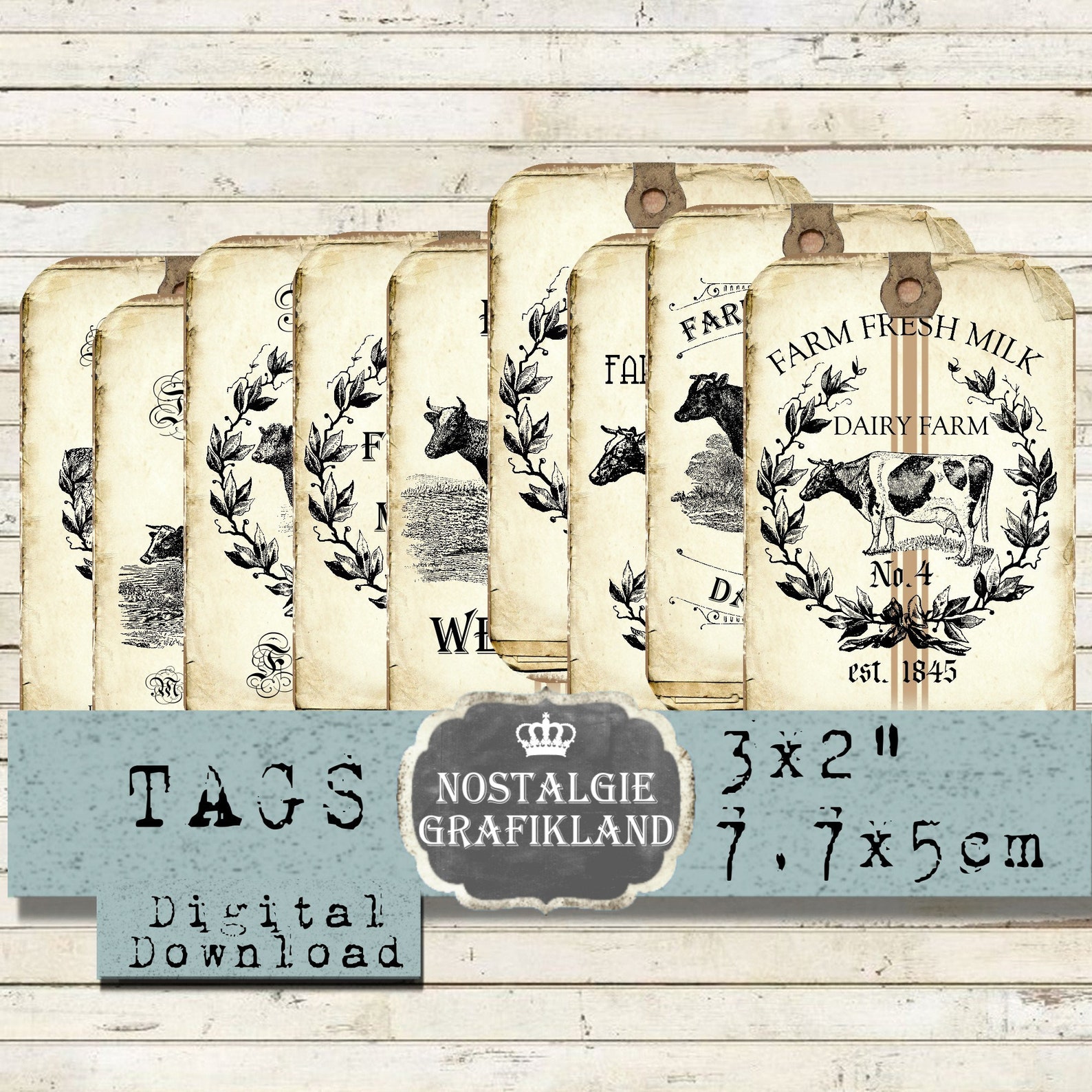 Farm Tags Printable Fresh Milk Cow Farming Dairy Journaling Download ...
