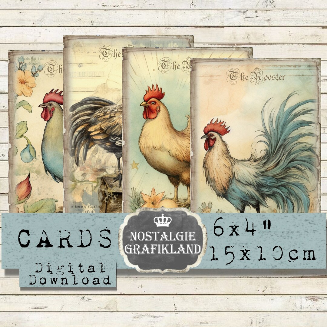 Rooster Digital Farm Farming Animals Rustic Embellishment Country Style ...