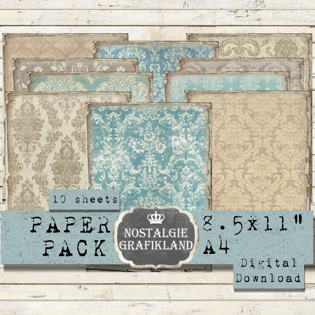 DAMASK Ephemera Background Printable Paper Pack Junk Journaling Papers ...