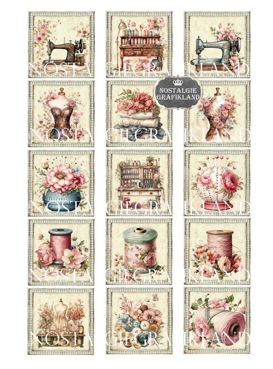 Sewing Printable Stitching Digital Needlework Journaling Vintage ...