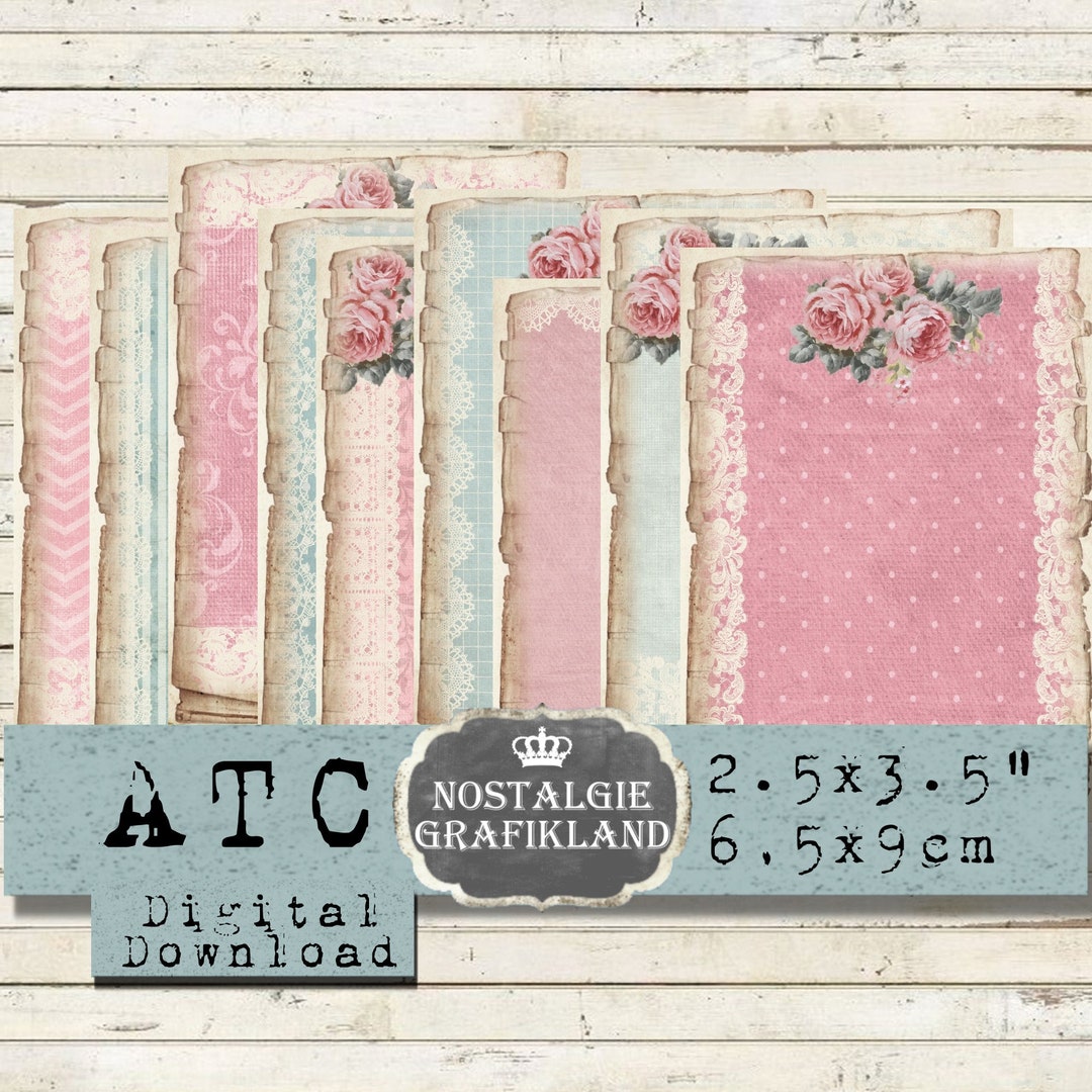 Shabby Chic Lace Background Printable ATC Pink Turquoise Embellishments ...