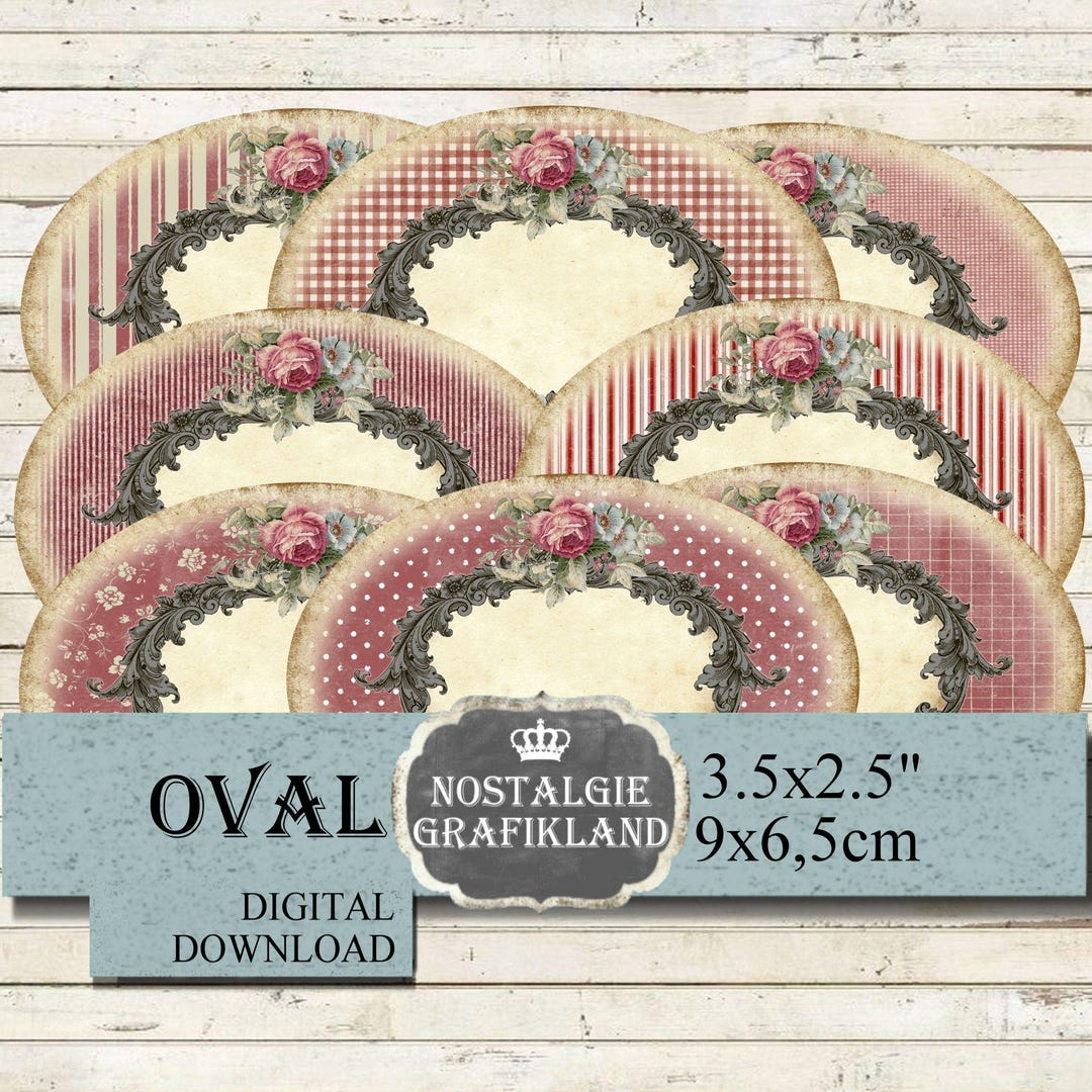 Blank Labels Red Printable Oval Add Your Editable Text Organizing Craft ...