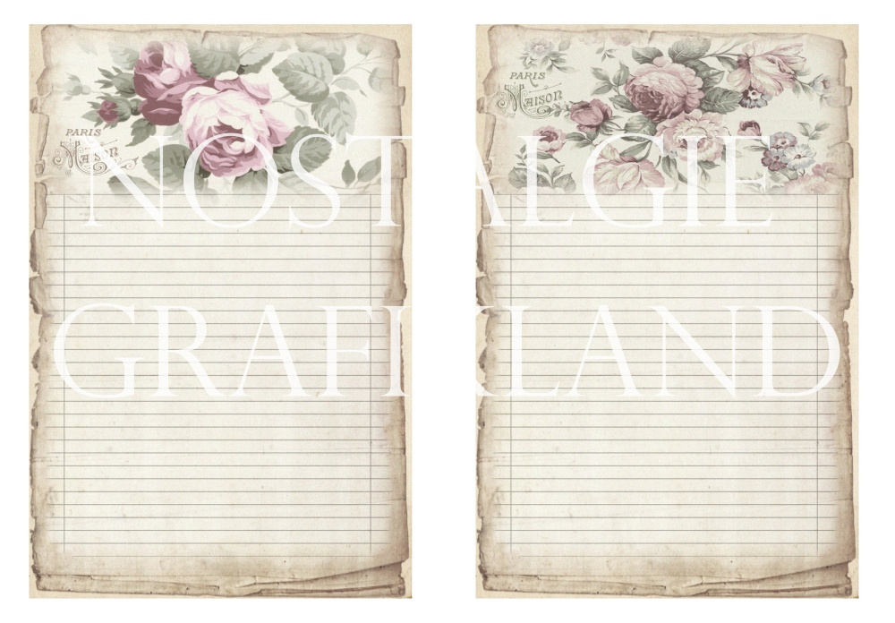 Writing Paper Vintage Roses Printable Shabby Chic Journals Handwriting ...