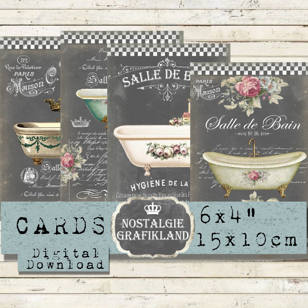 Chalkboard Bath Salle De Bain Bathtub Bathroom 6x4" Printable Home ...