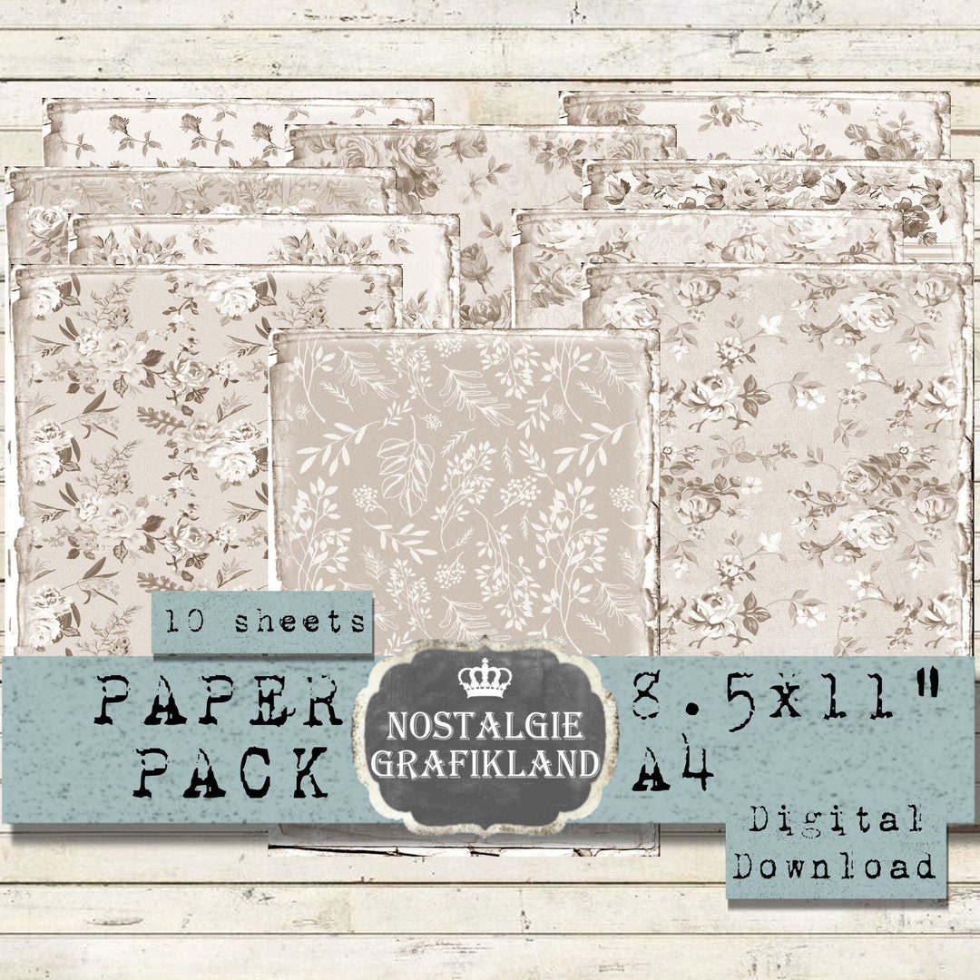 SEPIA ROSES Background Printable Paper Pack Shabby Chic Papers Flowers ...