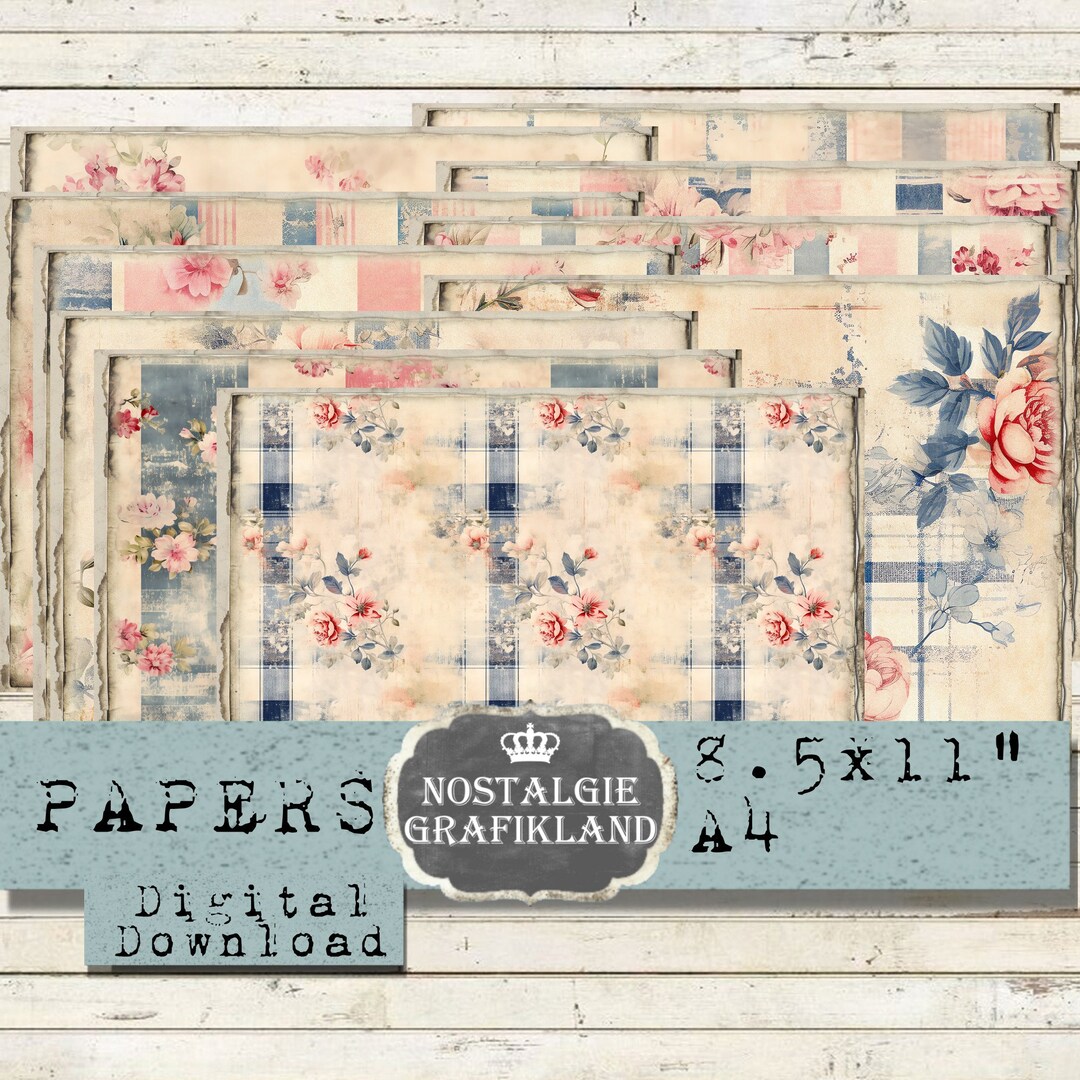FADED ROSES Printable Landscape Papers Pack Pack Horizontal Scrapbook ...