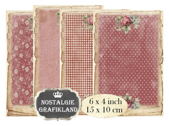 Red Background Digital Collage Sheet Printable Journal Cards 6 - Etsy