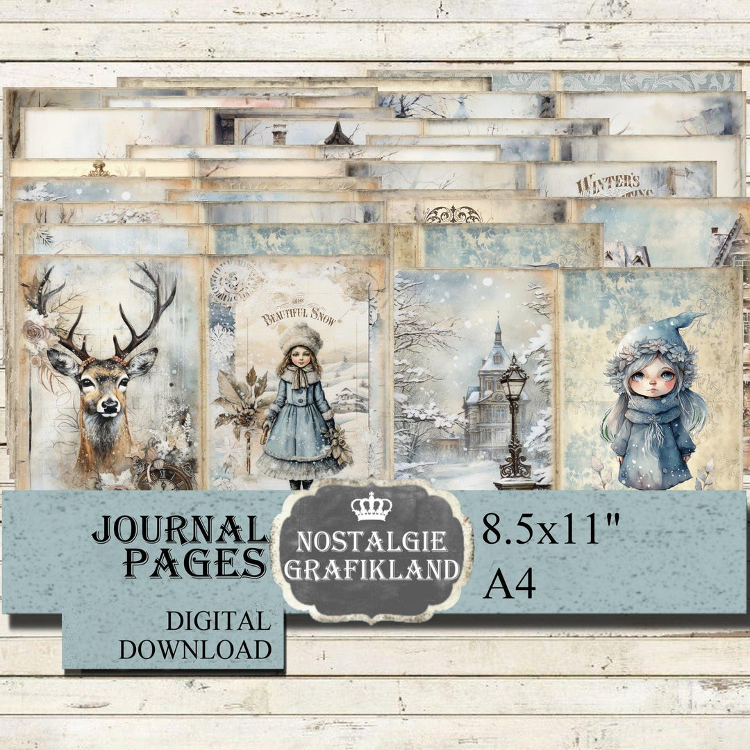 SHABBY WINTER Journal Pages Blue Snow Ice Fairies Printable Journaling ...