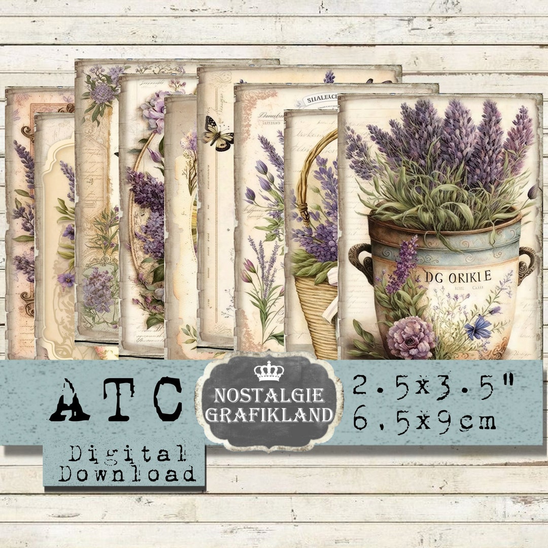 Lavender Printable Digital ATC Cards Herbs Journaling Flowers Instant ...