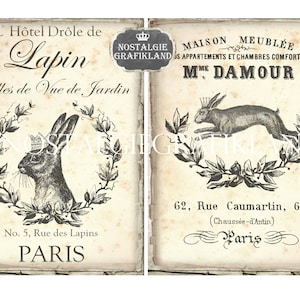 Rabbits Printable Happy Easter French Prints Rustic Hare Digital ...