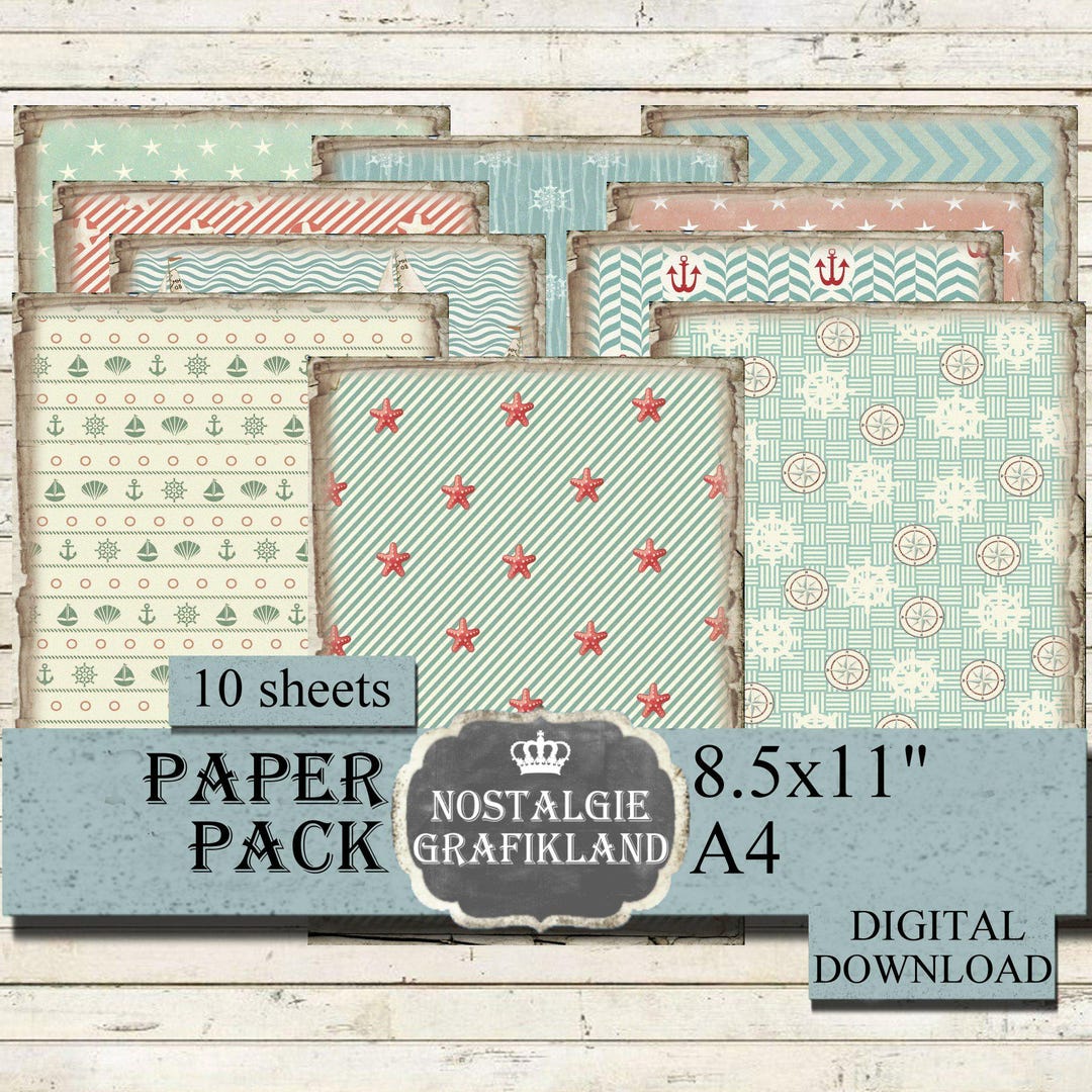 NAUTICAL Printable Paper Pack Maritime Digital Papers Seaworld Sea ...