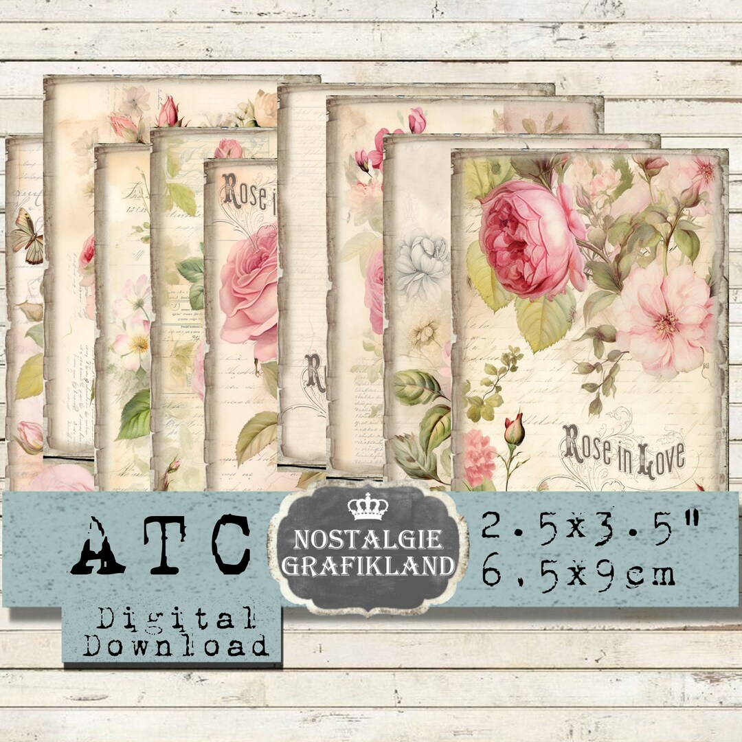 Pink Roses Printable Love Flowers Download ATC Cards Digital Collage ...