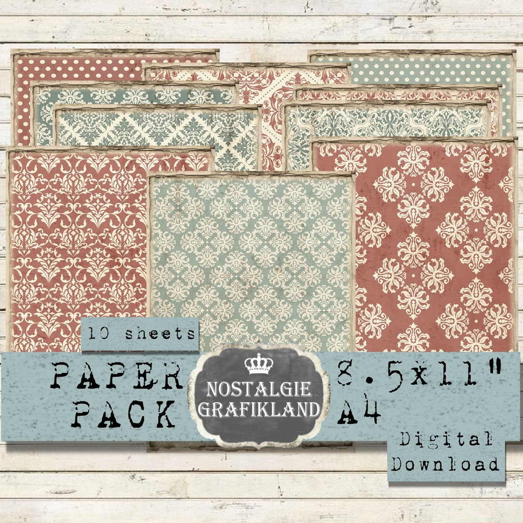 DAMASK Vintage Background Digital Paper Pack Printable Grunge ...