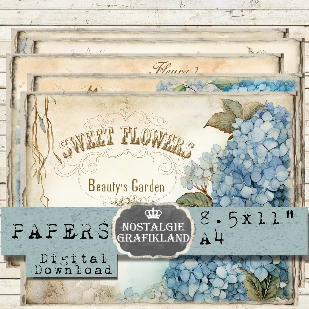 HYDRANGEA Printable Landscape Papers Hortensia Horizontal Scrapbook ...