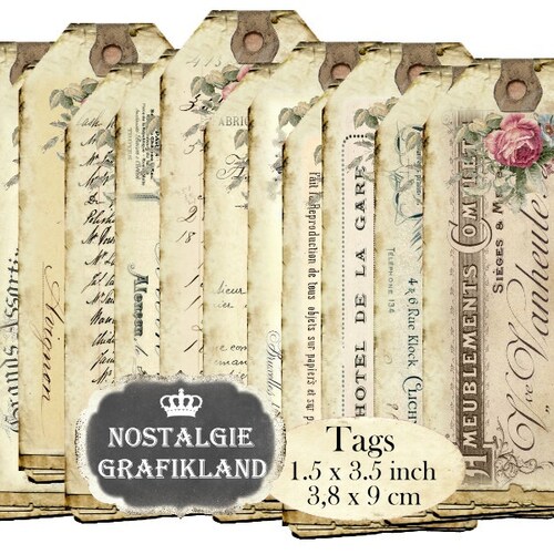 Vintage Ephemera Tags Digital Collage Sheet Download Digital - Etsy