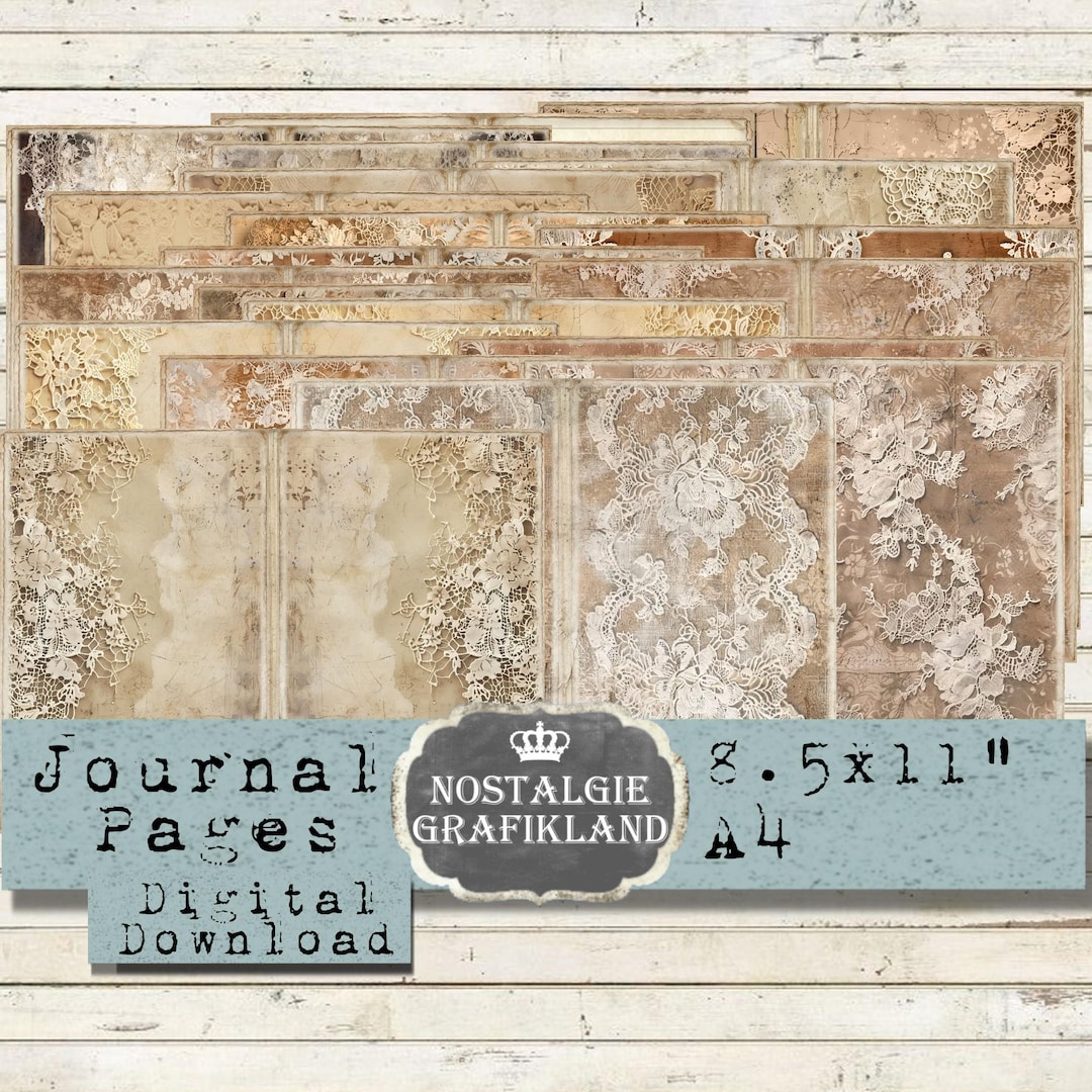 DISTRESSED LACE Journal Printable Neutral Pages Ephemera Junk Journal ...
