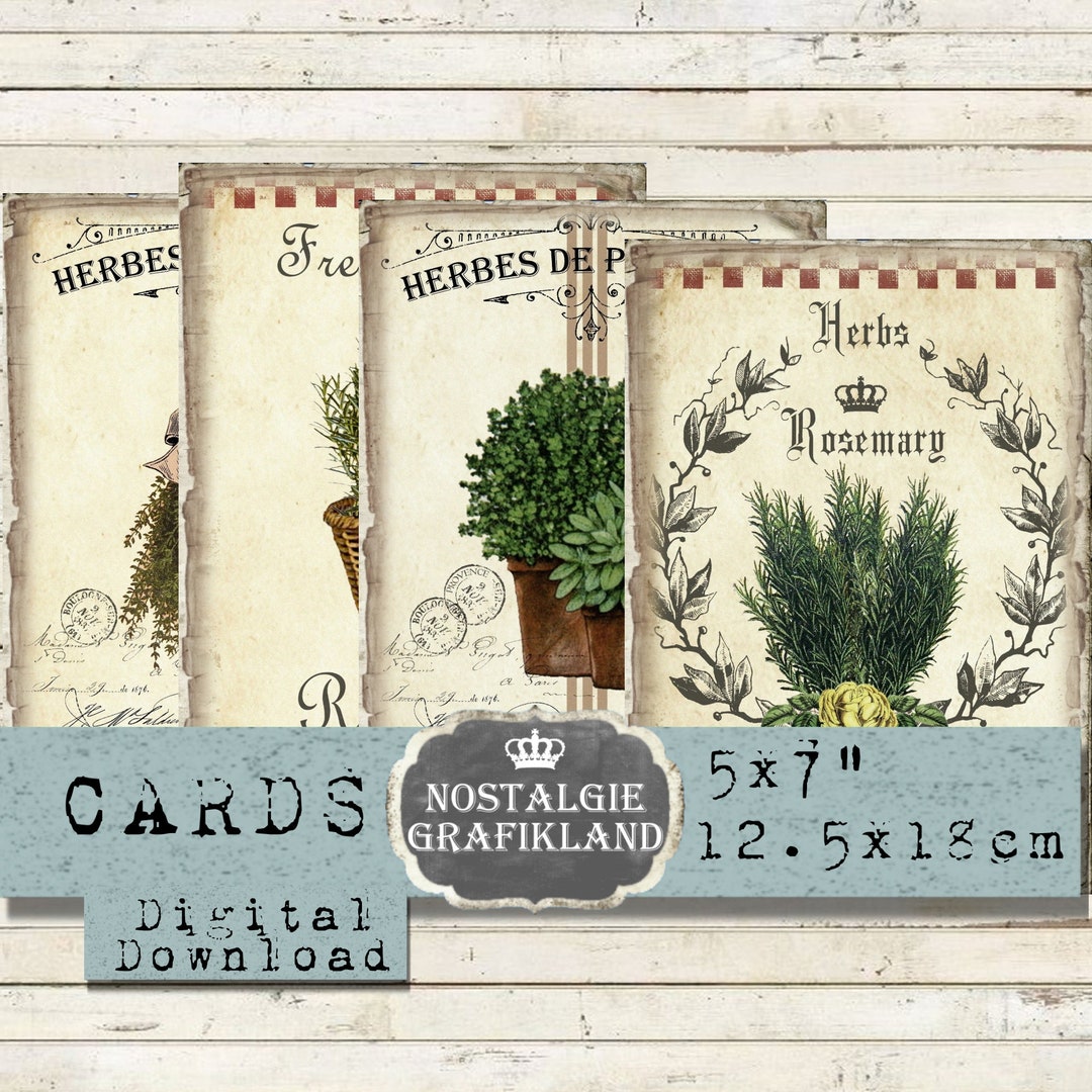 Fresh Herbs Cards Rosemary French Provence Rustic Country Printable ...