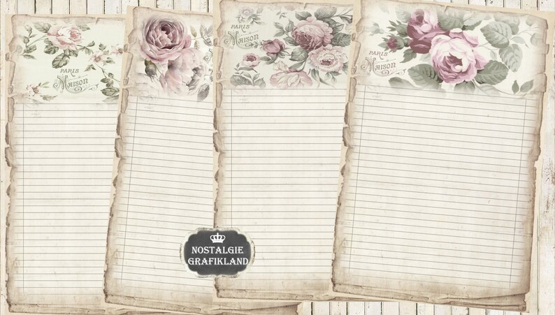 Writing Paper Vintage Roses Printable Shabby Chic Journals Handwriting ...