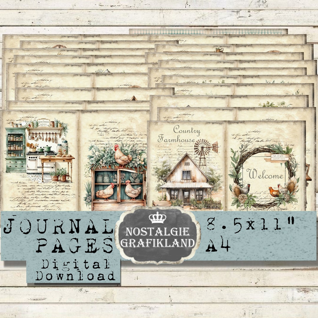 FARMHOUSE Journal Pages Printable Farm Country Cottage Ephemera Rustic ...
