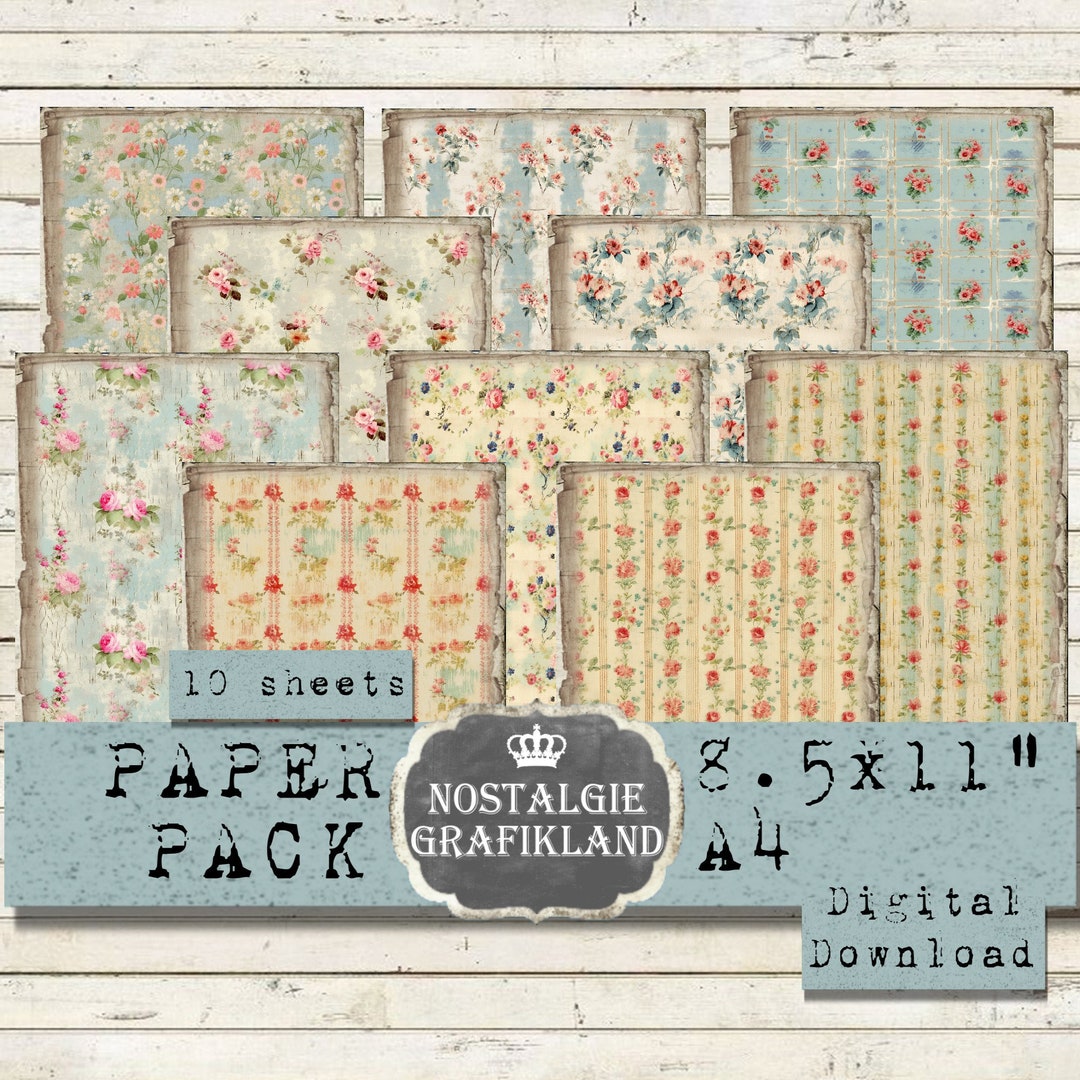 SHABBY CHIC Background Paper Pack Floral Printable Junk - Etsy