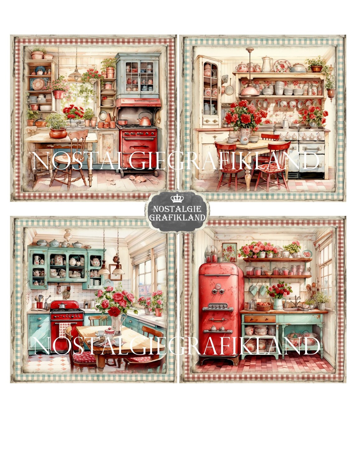 Kitchen Retro Printable Squares 4x4 Cooking Baking Coaster Tiles ...