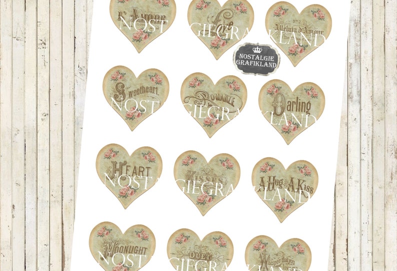 Love Hearts 2 Inch Instant Download Digital Collage Sheet H115 Heart ...
