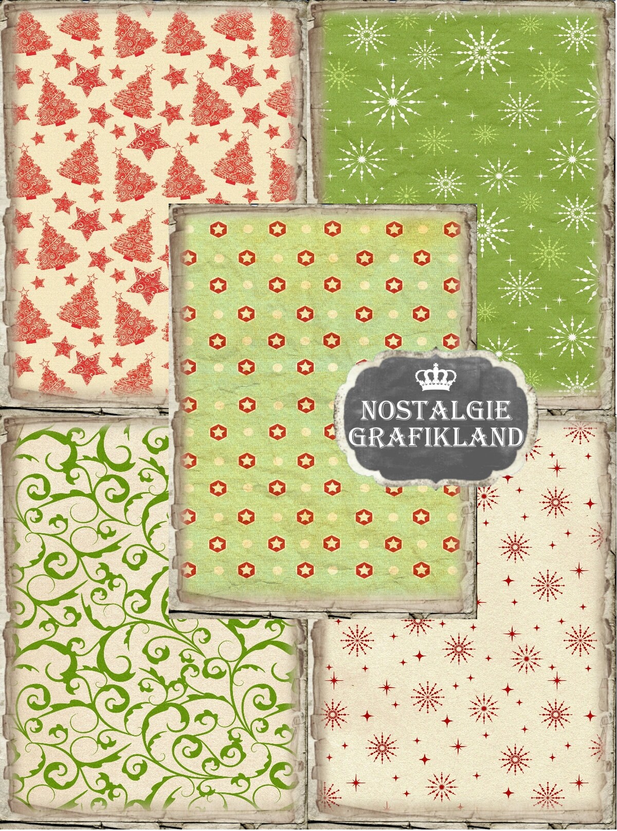 CHRISTMAS Background Printable Red Green Digital Paper Pack Vintage X ...