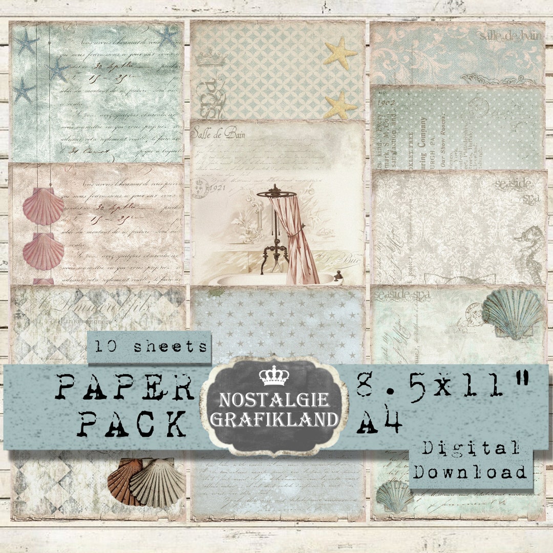 Seaside Spa Salle De Bain French Bath Bathtub Printable Papers Nautical ...