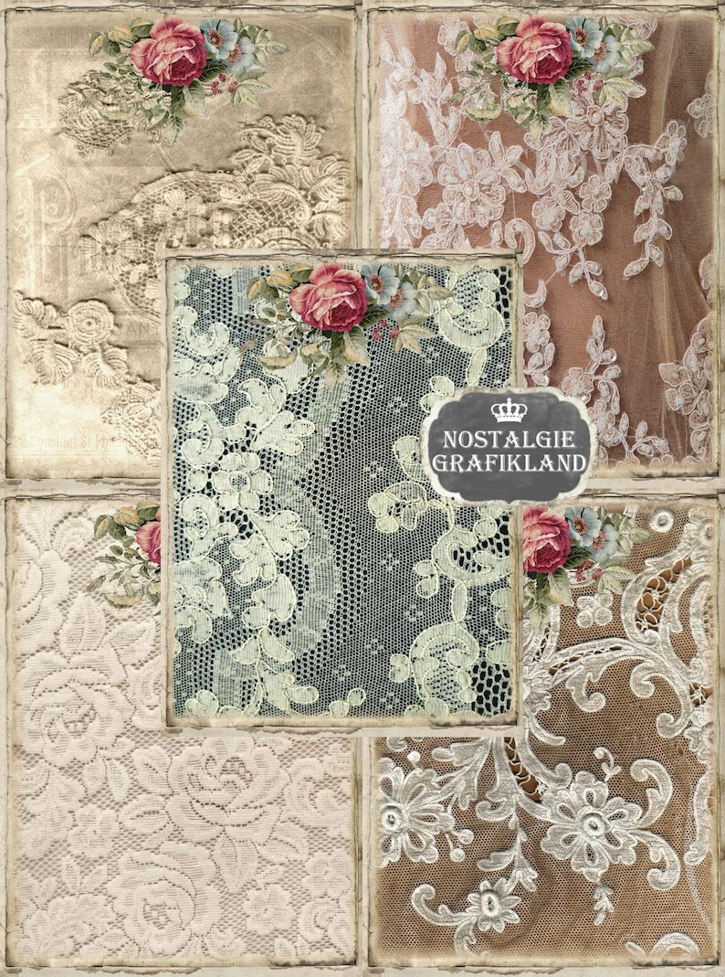 LACE Background Printable Sewing Paper Pack Digital Vintage Wedding Sew ...