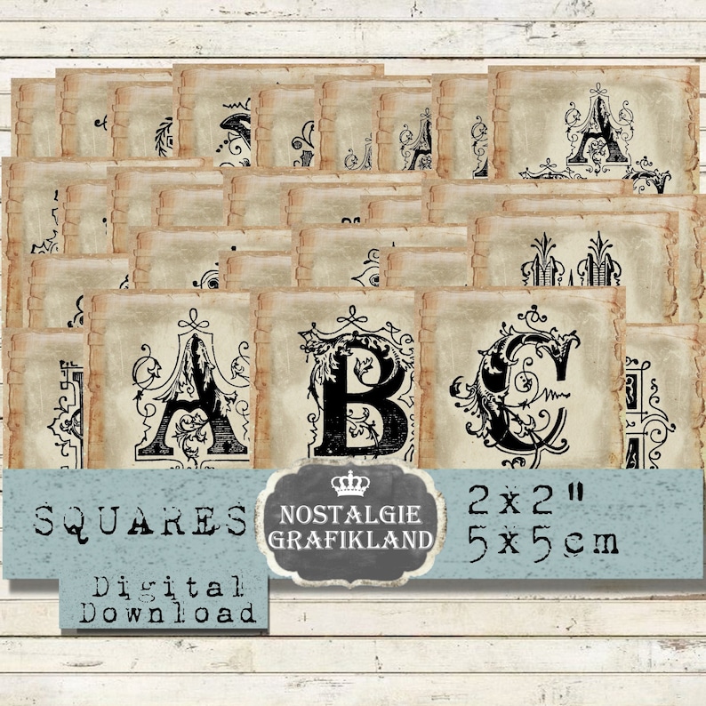 Alphabet Squares Printable Twinchies ABC Monogram Initial 2x2 Inch ...