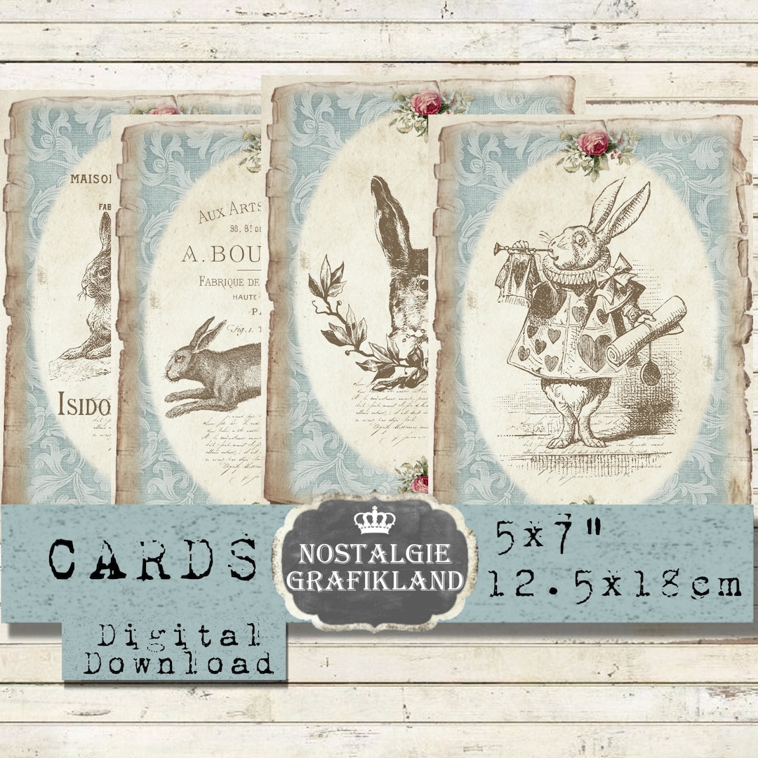 Rabbits Printable Shabby Chic Vintage Papers Printable Vintage Hare ...