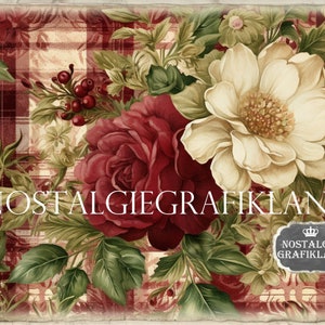 RED ROSES Papers Printable Landscape Horizontal Shabby Roses Scrapbook ...