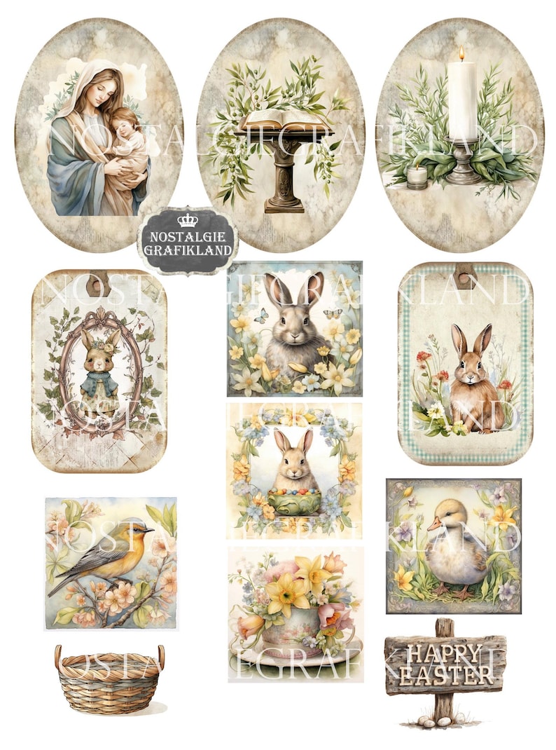 Easter Kit Digital Junk Journal Bunnies Eggs Spring Festive Rabbits ...