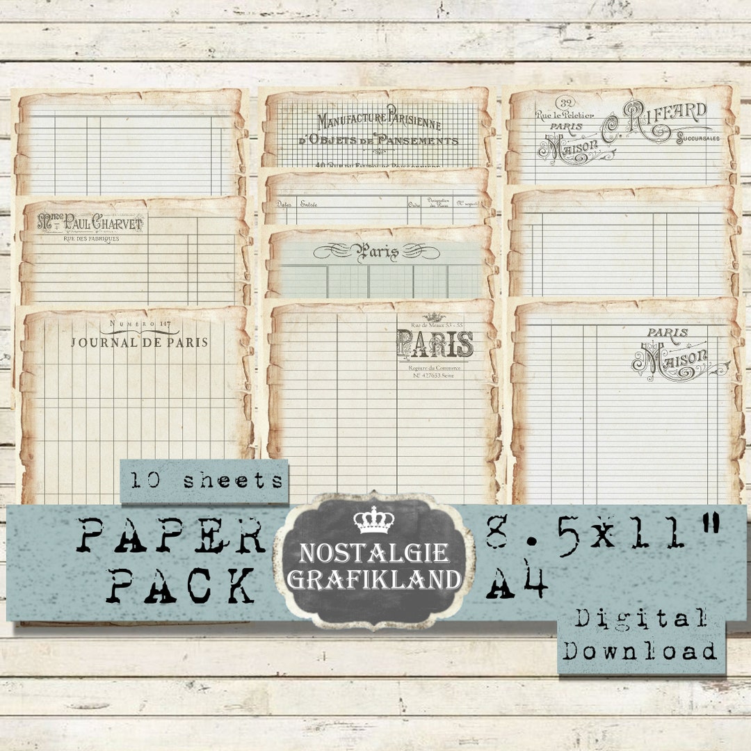 French Ledger Printable Paris Paper Pack Old Papers Junk Journal Bundle ...