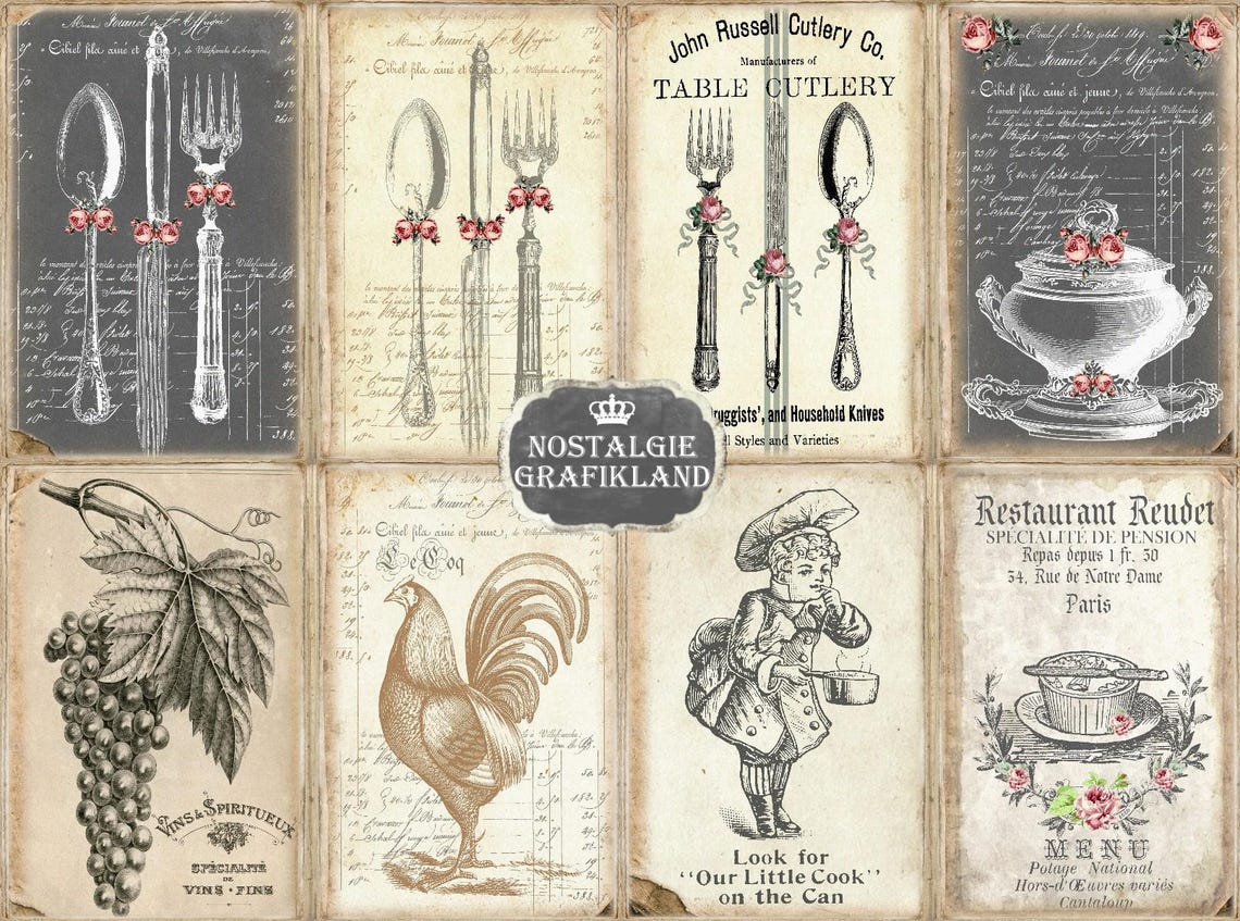 FRENCH BON APPETIT Journal Pages Printable Cooking Menu Dinner Cutlery ...