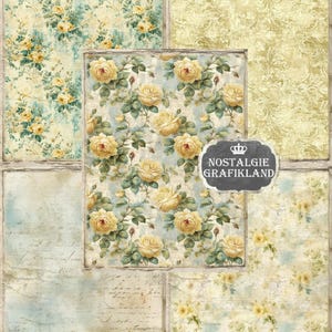 DISTRESSED YELLOW FLORAL Digital Papers Printable Paper Pack Faded ...